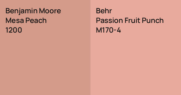 Benjamin Moore Mesa Peach vs. Behr Passion Fruit Punch comparison