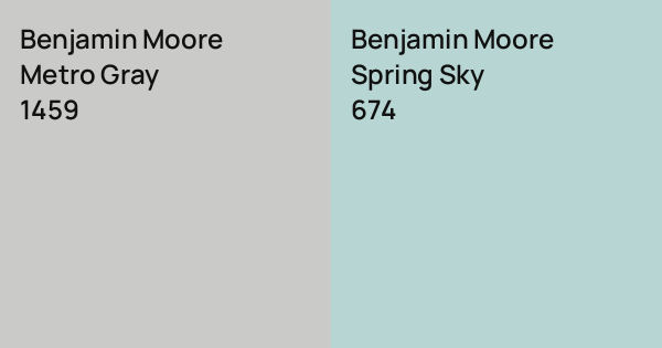 Benjamin Moore Metro Gray vs. Benjamin Moore Spring Sky comparison