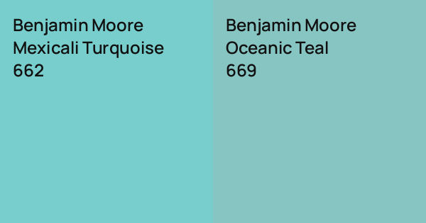 Benjamin Moore Mexicali Turquoise vs. Benjamin Moore Oceanic Teal ...