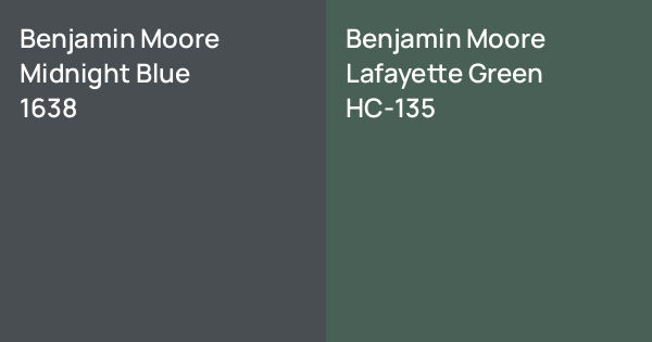 Benjamin Moore Midnight Blue vs. Benjamin Moore Lafayette Green comparison