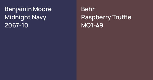 Benjamin Moore Midnight Navy vs. Behr Raspberry Truffle comparison