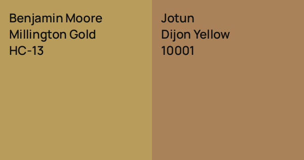 Benjamin Moore Millington Gold vs. Jotun Dijon Yellow comparison