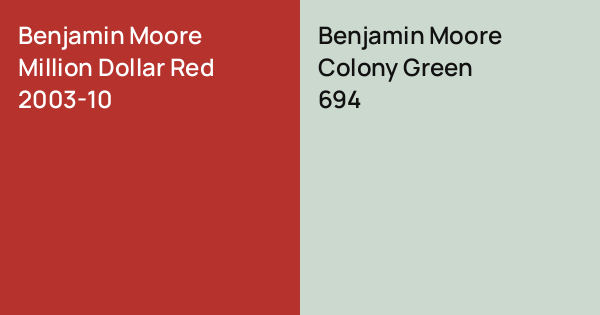 Benjamin Moore Million Dollar Red vs. Benjamin Moore Colony Green ...