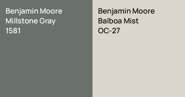Benjamin Moore Millstone Gray vs. Benjamin Moore Balboa Mist comparison