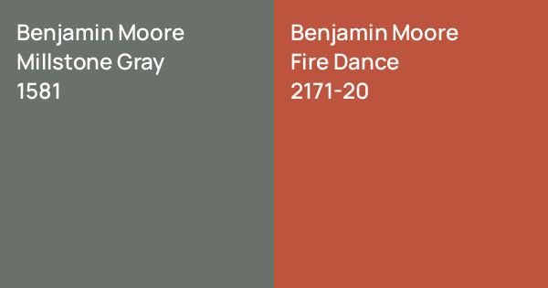 Benjamin Moore Millstone Gray vs. Benjamin Moore Fire Dance comparison