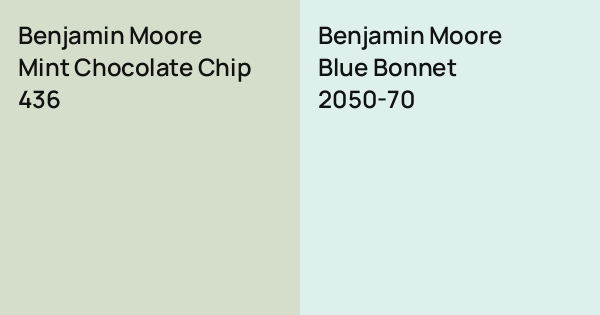 Benjamin Moore Mint Chocolate Chip vs. Benjamin Moore Blue Bonnet ...