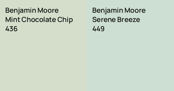 Benjamin Moore Mint Chocolate Chip vs. Benjamin Moore Serene Breeze ...
