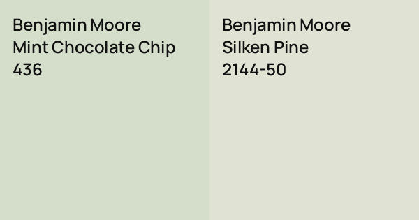 Benjamin Moore Mint Chocolate Chip vs. Benjamin Moore Silken Pine ...