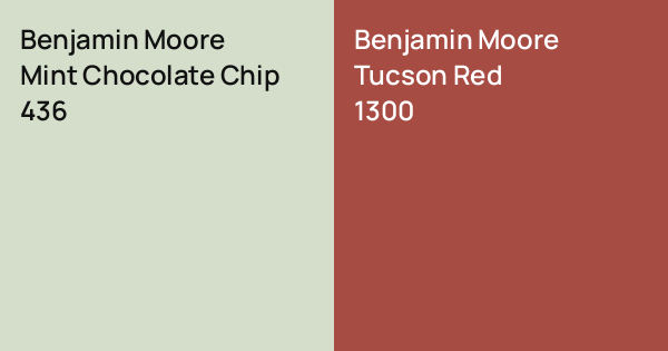 Benjamin Moore Mint Chocolate Chip vs. Benjamin Moore Tucson Red comparison