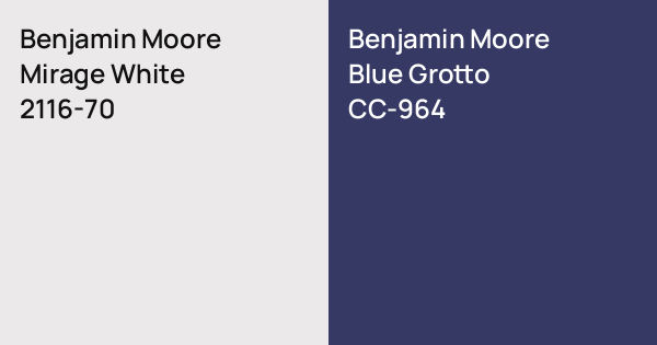 Benjamin Moore Mirage White vs. Benjamin Moore Blue Grotto comparison