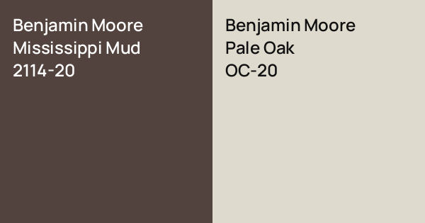 Benjamin Moore Mississippi Mud vs. Benjamin Moore Pale Oak comparison