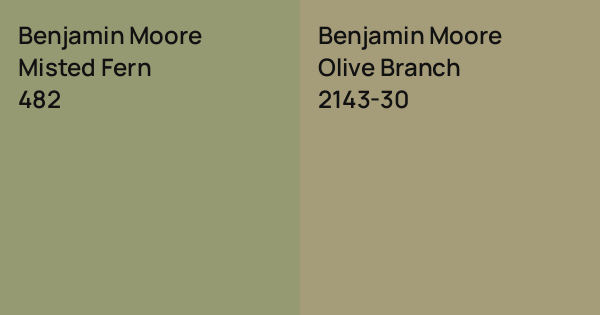 Benjamin Moore Misted Fern vs. Benjamin Moore Olive Branch comparison