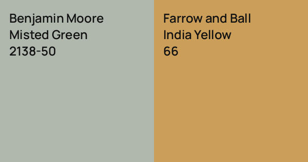 Benjamin Moore Misted Green vs. Farrow and Ball India Yellow comparison