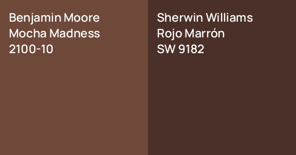 Benjamin Moore Mocha Madness vs. Sherwin Williams Rojo Marrón comparison