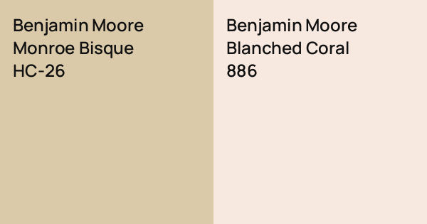 Benjamin Moore Monroe Bisque vs. Benjamin Moore Blanched Coral comparison