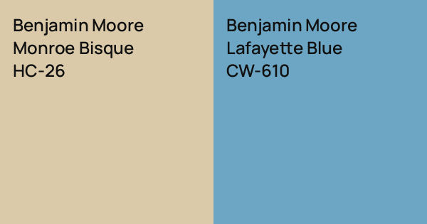 Benjamin Moore Monroe Bisque vs. Benjamin Moore Lafayette Blue comparison