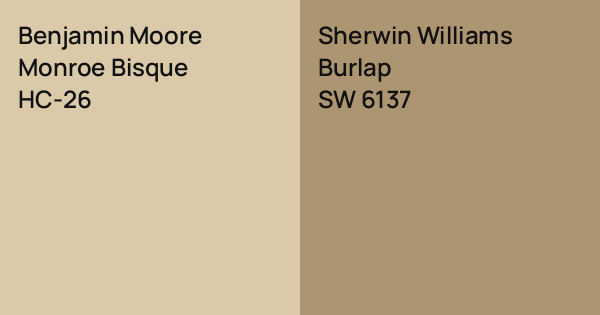 Benjamin Moore Monroe Bisque vs. Sherwin Williams Burlap comparison