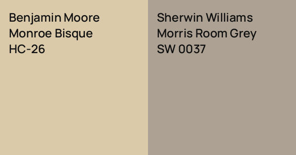 Benjamin Moore Monroe Bisque vs. Sherwin Williams Morris Room Grey ...
