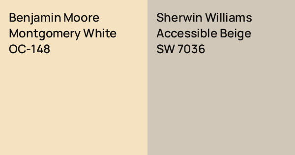 Benjamin Moore Montgomery White vs. Sherwin Williams Accessible Beige ...