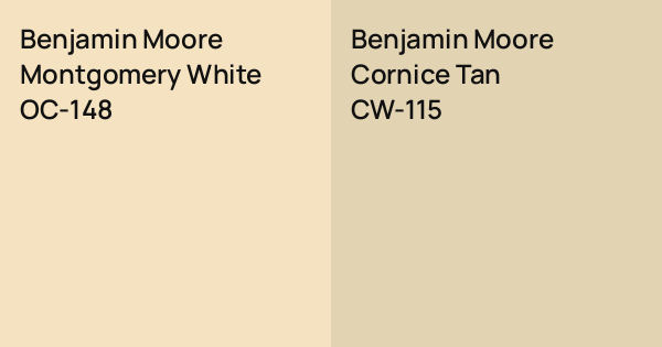 Benjamin Moore Montgomery White vs. Benjamin Moore Cornice Tan comparison