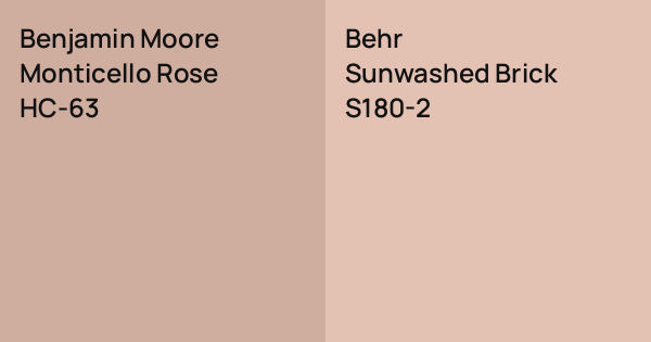 Benjamin Moore Monticello Rose vs. Behr Sunwashed Brick comparison