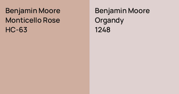 Benjamin Moore Monticello Rose vs. Benjamin Moore Organdy comparison