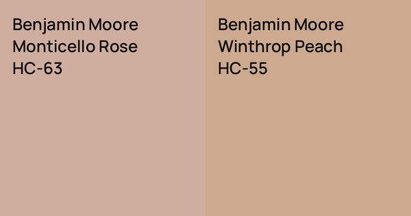 Benjamin Moore Monticello Rose vs. Benjamin Moore Winthrop Peach comparison