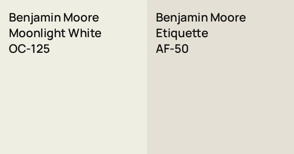 Benjamin Moore Moonlight White vs. Benjamin Moore Etiquette comparison