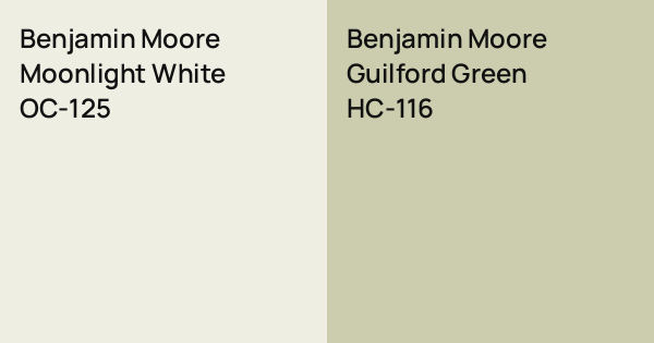 Benjamin Moore Moonlight White vs. Benjamin Moore Guilford Green comparison