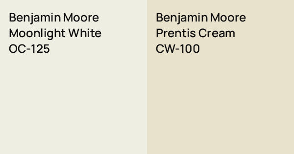 Benjamin Moore Moonlight White vs. Benjamin Moore Prentis Cream comparison