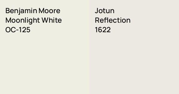 Benjamin Moore Moonlight White vs. Jotun Reflection comparison