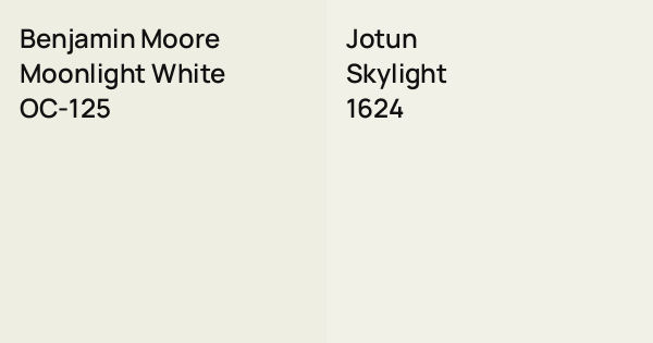 Benjamin Moore Moonlight White vs. Jotun Skylight comparison