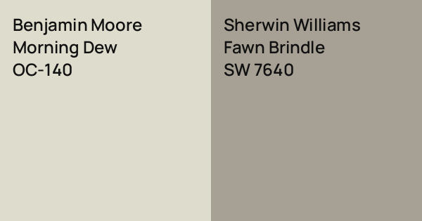 Benjamin Moore Morning Dew vs. Sherwin Williams Fawn Brindle comparison