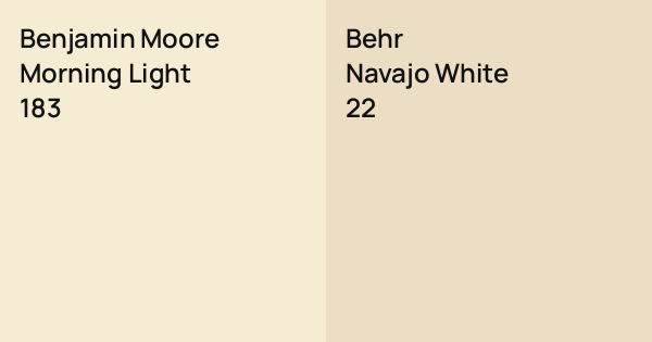 Benjamin Moore Morning Light vs. Behr Navajo White comparison