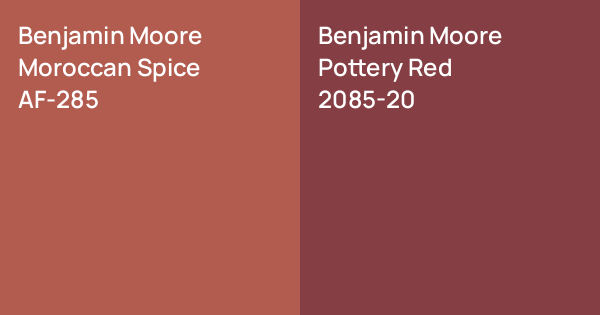 Benjamin Moore Moroccan Spice vs. Benjamin Moore Pottery Red comparison