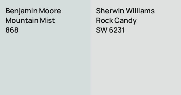 Benjamin Moore Mountain Mist vs. Sherwin Williams Rock Candy comparison