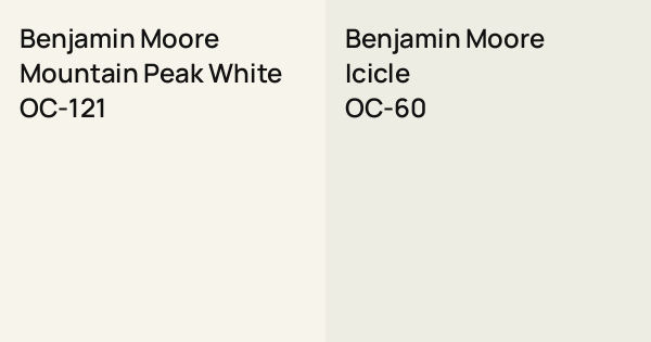 Benjamin Moore Mountain Peak White vs. Benjamin Moore Icicle comparison