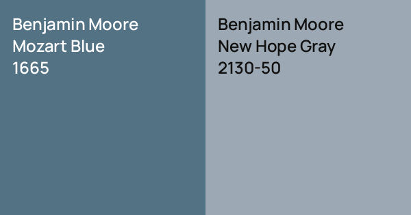 Benjamin Moore Mozart Blue vs. Benjamin Moore New Hope Gray comparison