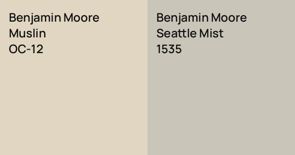 Benjamin Moore Muslin vs. Benjamin Moore Seattle Mist comparison
