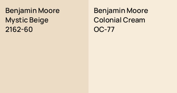 Benjamin Moore Mystic Beige vs. Benjamin Moore Colonial Cream comparison