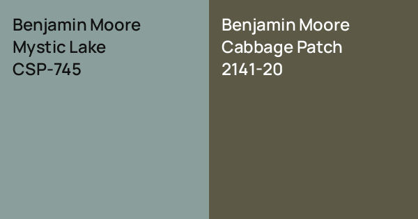 Benjamin Moore Mystic Lake vs. Benjamin Moore Cabbage Patch comparison