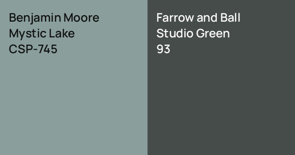 Benjamin Moore Mystic Lake vs. Farrow and Ball Studio Green comparison