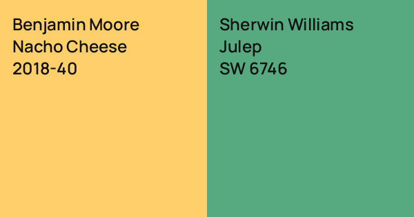 Benjamin Moore Nacho Cheese vs. Sherwin Williams Julep comparison