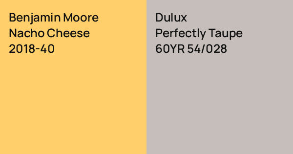 Benjamin Moore Nacho Cheese vs. Dulux Perfectly Taupe comparison