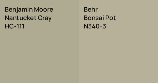 Benjamin Moore Nantucket Gray vs. Behr Bonsai Pot comparison