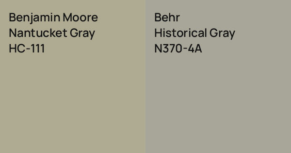 Benjamin Moore Nantucket Gray vs. Behr Historical Gray comparison