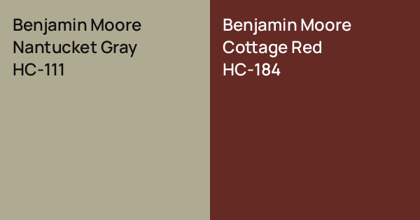 Benjamin Moore Nantucket Gray vs. Benjamin Moore Cottage Red comparison