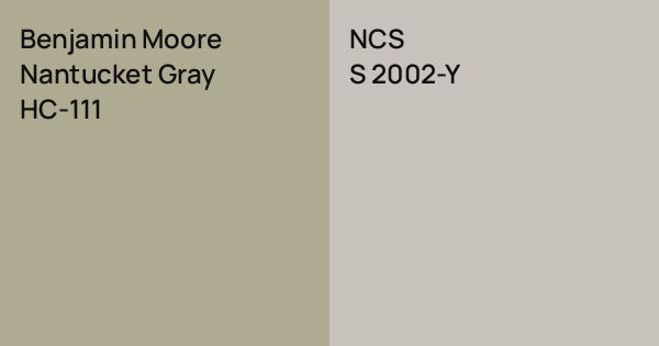 Benjamin Moore Nantucket Gray vs. NCS S 2002-Y comparison