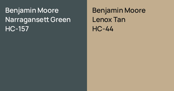 Benjamin Moore Narragansett Green vs. Benjamin Moore Lenox Tan comparison