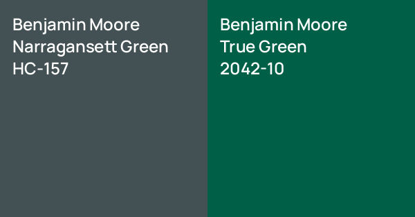 Benjamin Moore Narragansett Green vs. Benjamin Moore True Green comparison